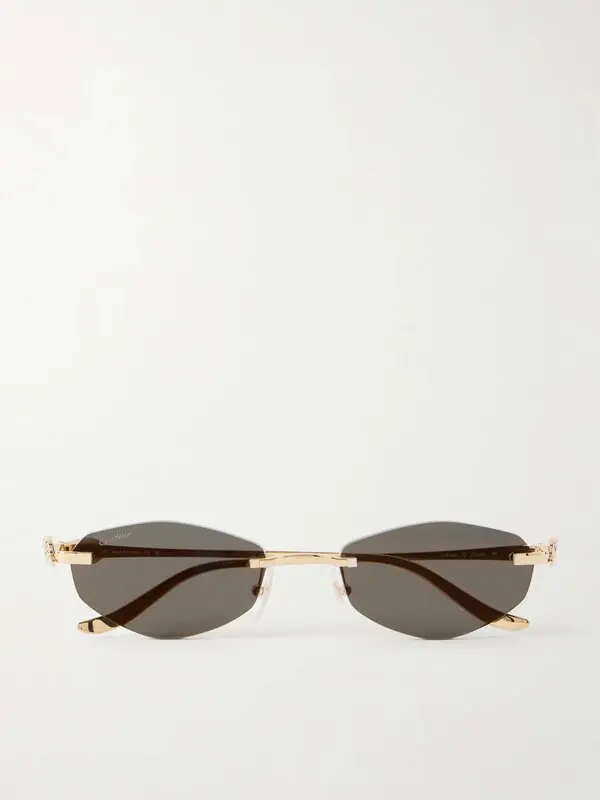Cartier Panthère De Round-frame Gold-tone Sunglasses - Gray