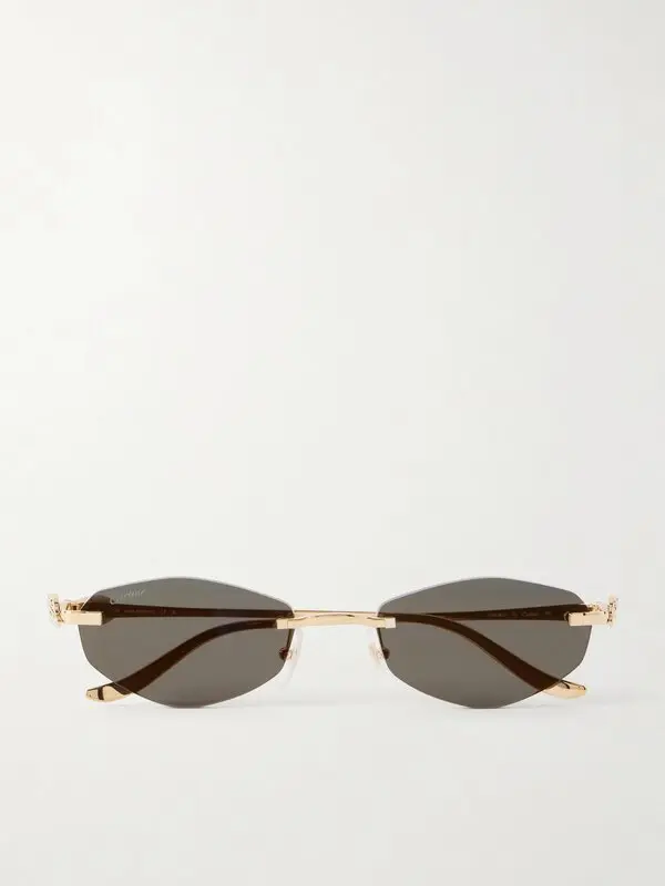 Cartier Panthère De Round-frame Gold-tone Sunglasses - Gray