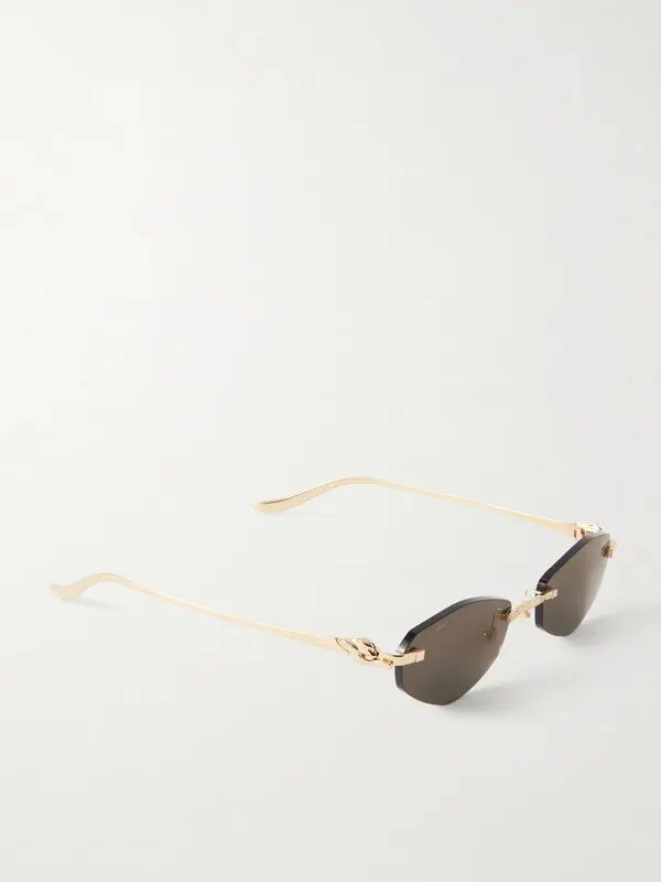 Cartier Panthère De Round-frame Gold-tone Sunglasses - Gray