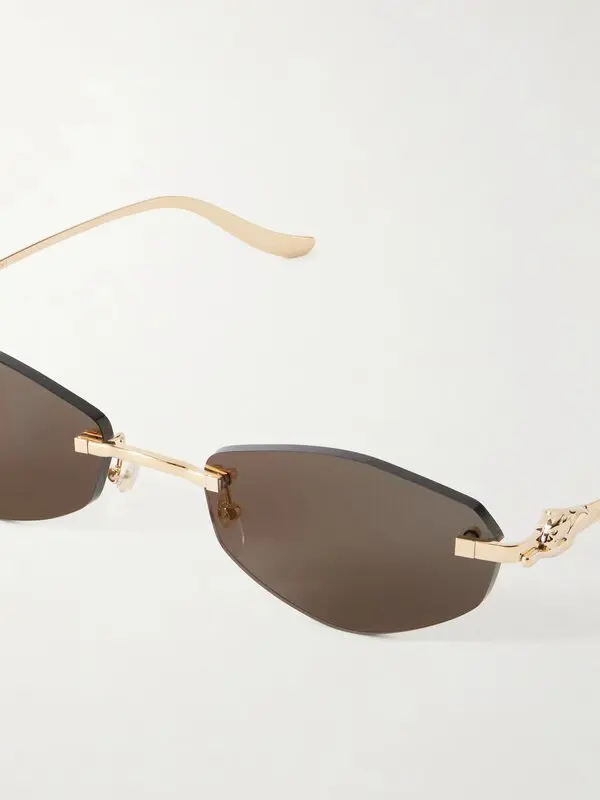 Cartier Panthère De Round-frame Gold-tone Sunglasses - Gray
