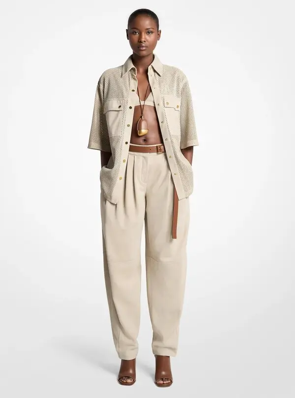 Michael Kors Pleated Suede Barrel Trousers
