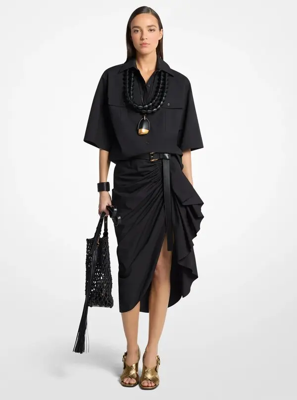 Michael Kors Ruched Cotton Poplin Pareo Skirt