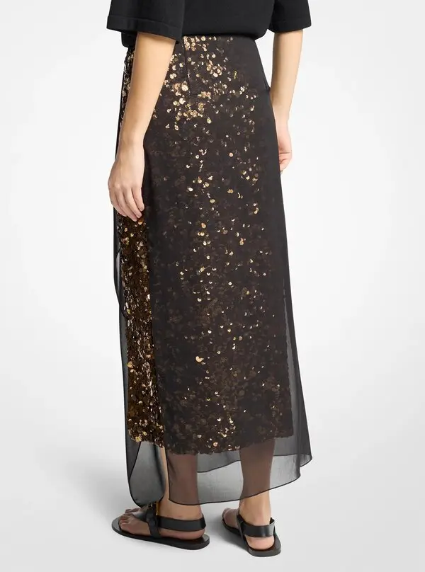 Michael Kors Hand-embellished Sequin Silk Georgette Veiled Skirt In Size By