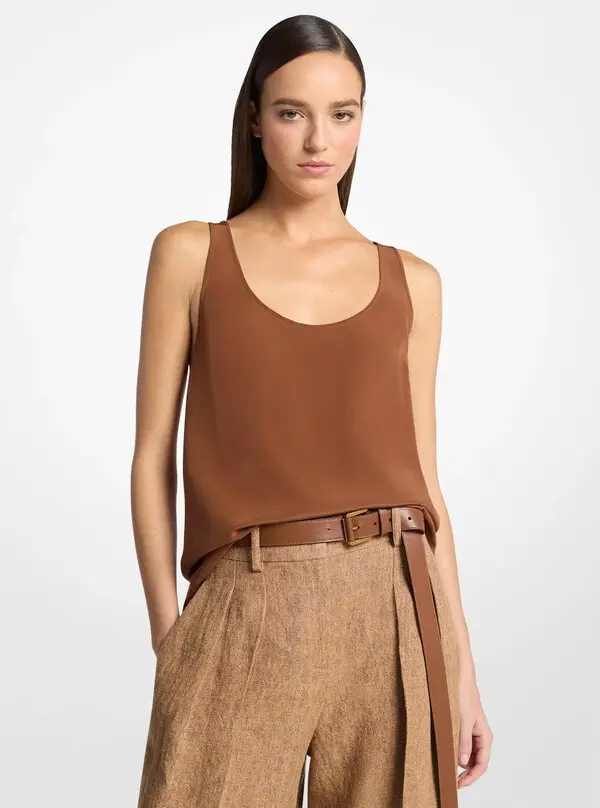 Michael Kors Silk Crepe De Chine Tank Top In Size By - Brown