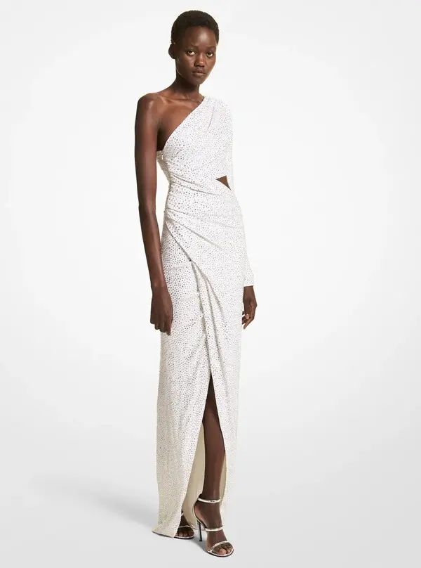 Michael Kors Crystal Embroidered Asymmetrical Gown
