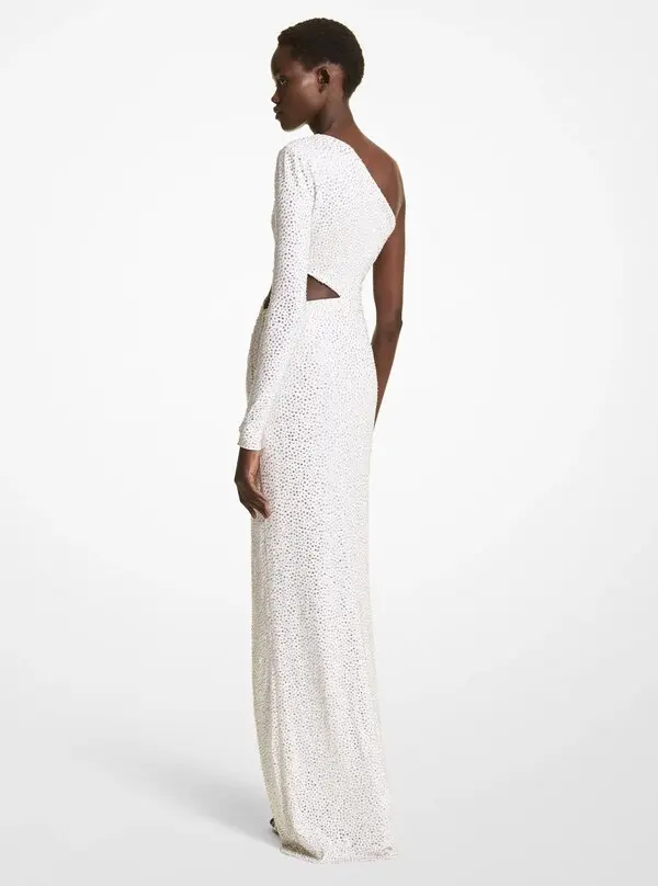 Michael Kors Crystal Embroidered Asymmetrical Gown