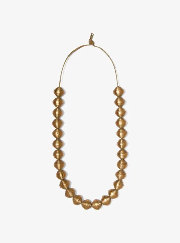 Michael Kors Metallic Leather Beaded Necklace - Gold