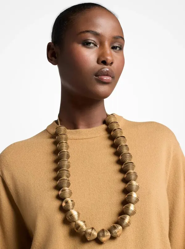 Michael Kors Metallic Leather Beaded Necklace