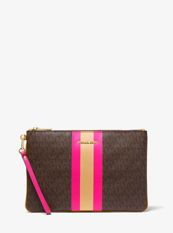 Michael Kors Large Logo Stripe Zip Pouch