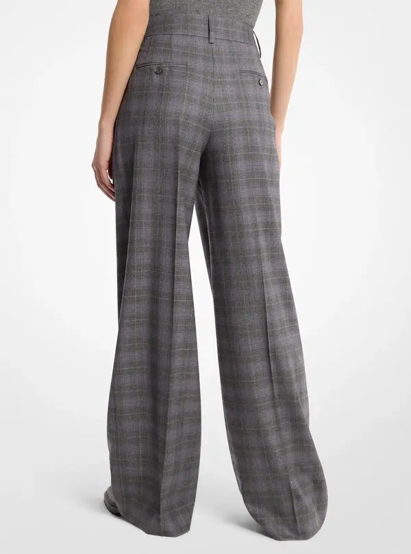 Michael Kors Glen Plaid Wool Pleated Wide-leg Trousers