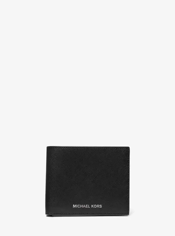 Michael Kors Varick Saffiano Leather Billfold Wallet With Passcase In By - Black