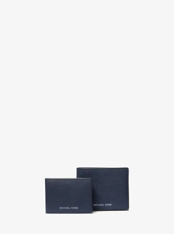 Michael Kors Varick Saffiano Leather Billfold Wallet With Passcase In By - Blue