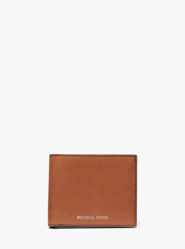 Michael Kors Varick Saffiano Leather Billfold Wallet With Passcase In By - Brown