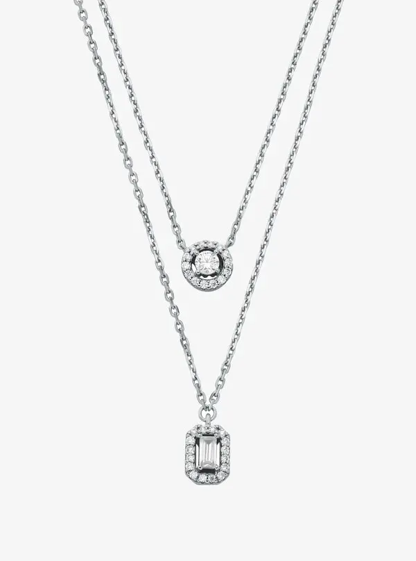 Michael Kors Precious Metal-plated Layered Necklace With Cubic Zirconia - Silver