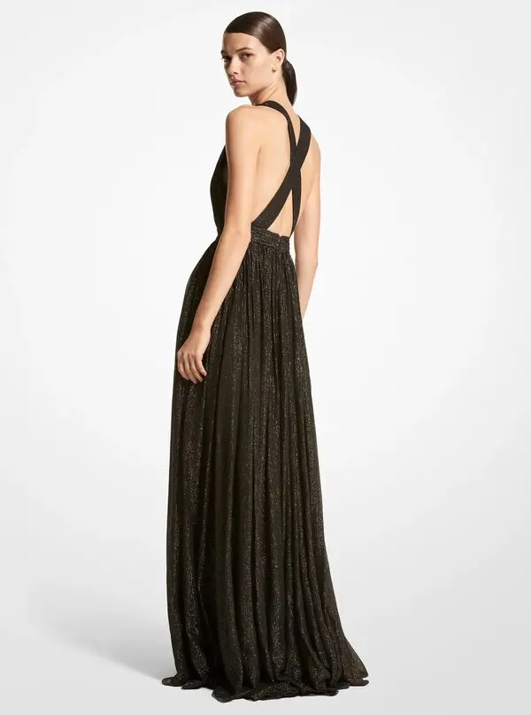 Michael Kors Hutton Metallic Striped Lamé Chiffon Gown In Size By