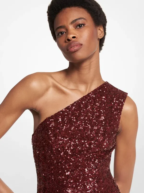 Michael Kors Sequined Stretch Tulle One-shoulder Gown In Size By