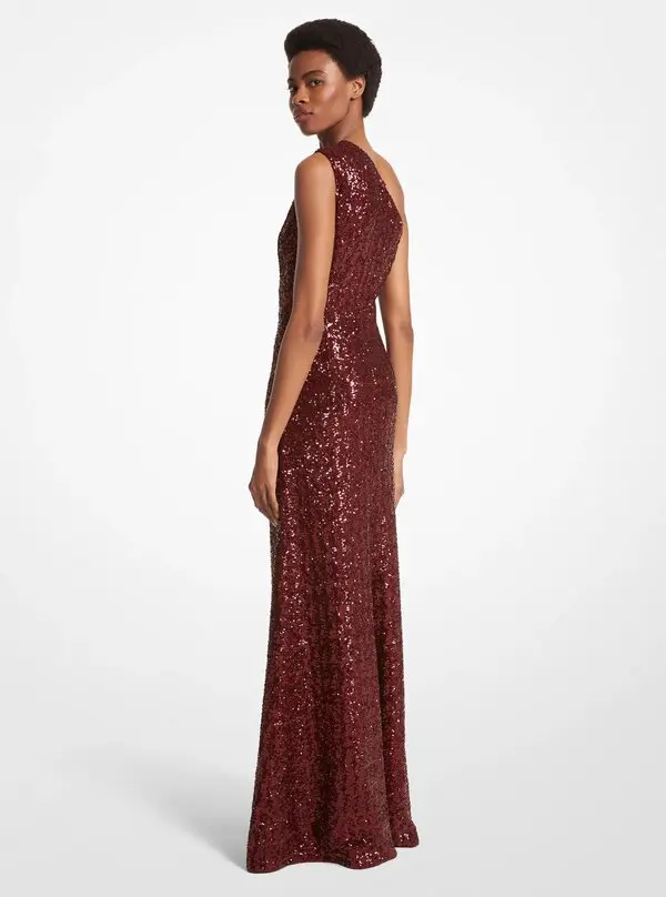Michael Kors Sequined Stretch Tulle One-shoulder Gown In Size By