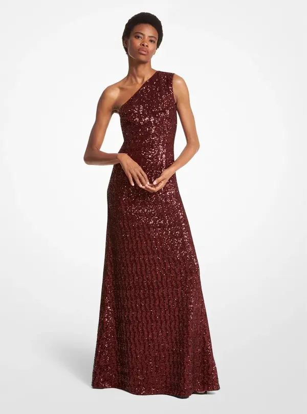 Michael Kors Sequined Stretch Tulle One-shoulder Gown In Size By