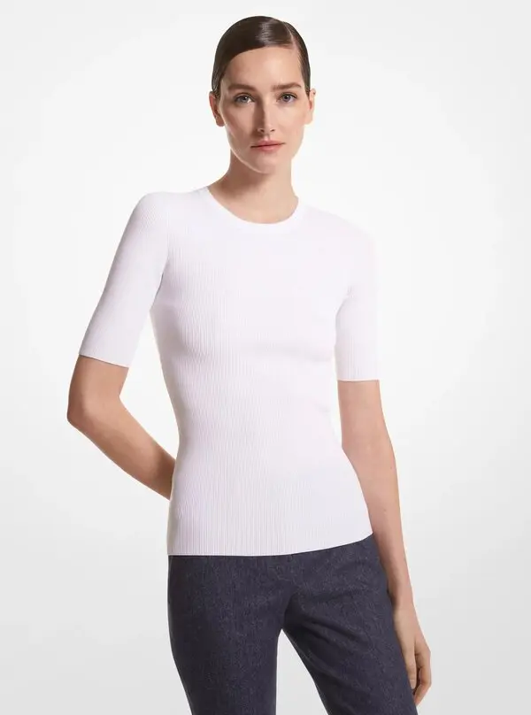 Michael Kors Ribbed Stretch Viscose T-shirt In Size By - White