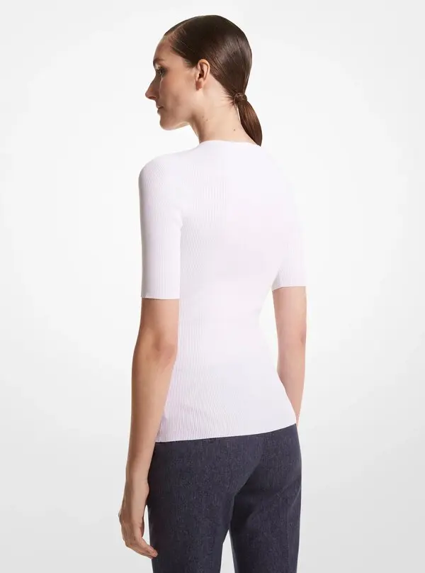 Michael Kors Ribbed Stretch Viscose T-shirt In Size By - White