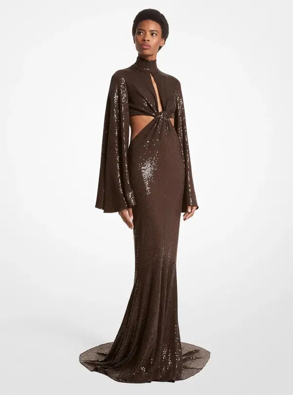 Michael Kors Hand-embroidered Sequin Stretch Matte Jersey Fishtail Gown In Size By