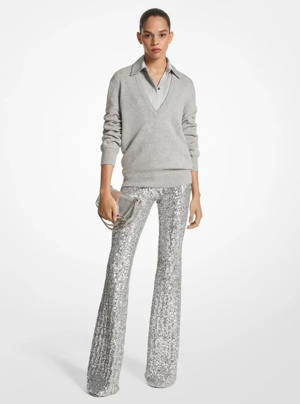Michael Kors Sequined Stretch Tulle Flared Pants In Size By