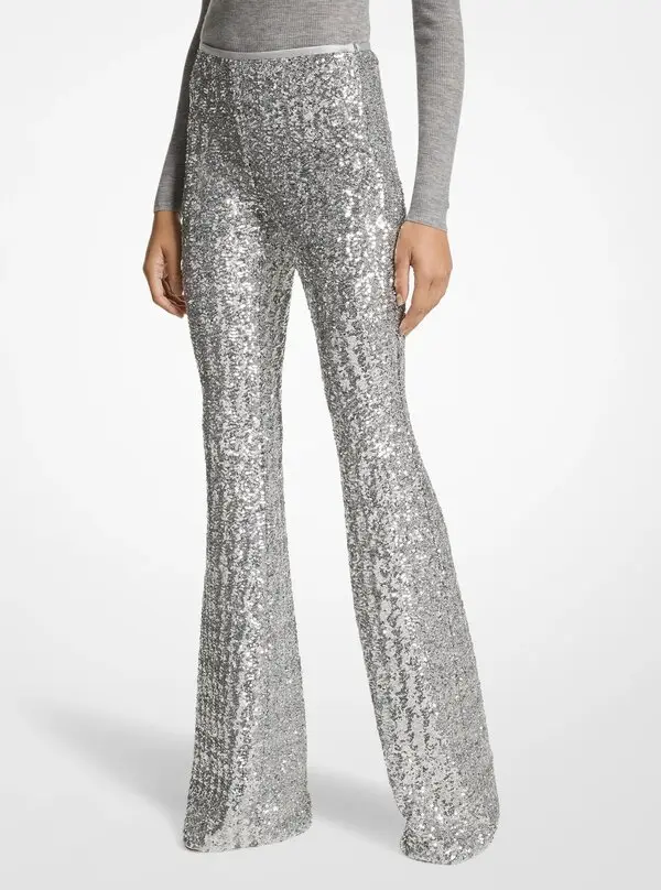 Michael Kors Sequined Stretch Tulle Flared Pants In Size By