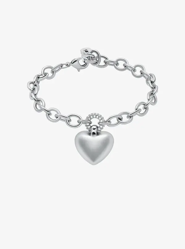 Michael Kors Pavé Puffy Heart Pendant Link Bracelet - Silver