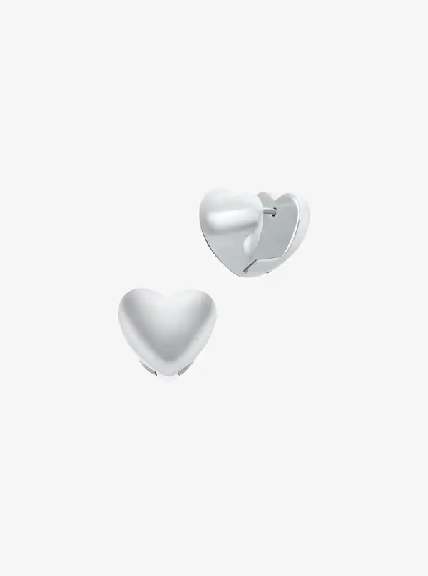 Michael Kors Puffy Heart Huggie Earrings In By - Silver