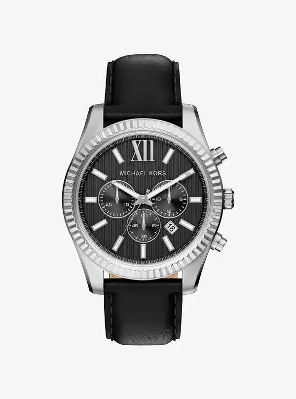 Michael Kors Oversized Lexington Silver-tone And Leather Watch In By
