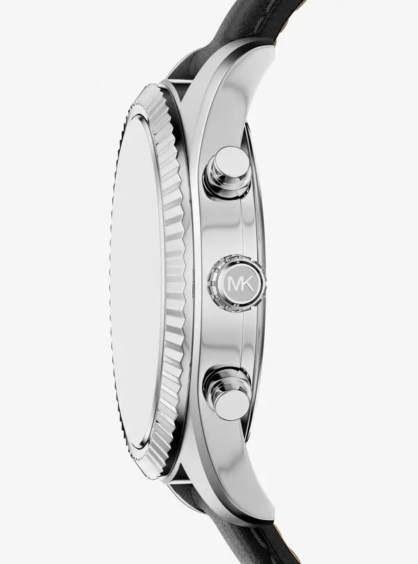 Michael Kors Oversized Lexington Silver-tone And Leather Watch In By