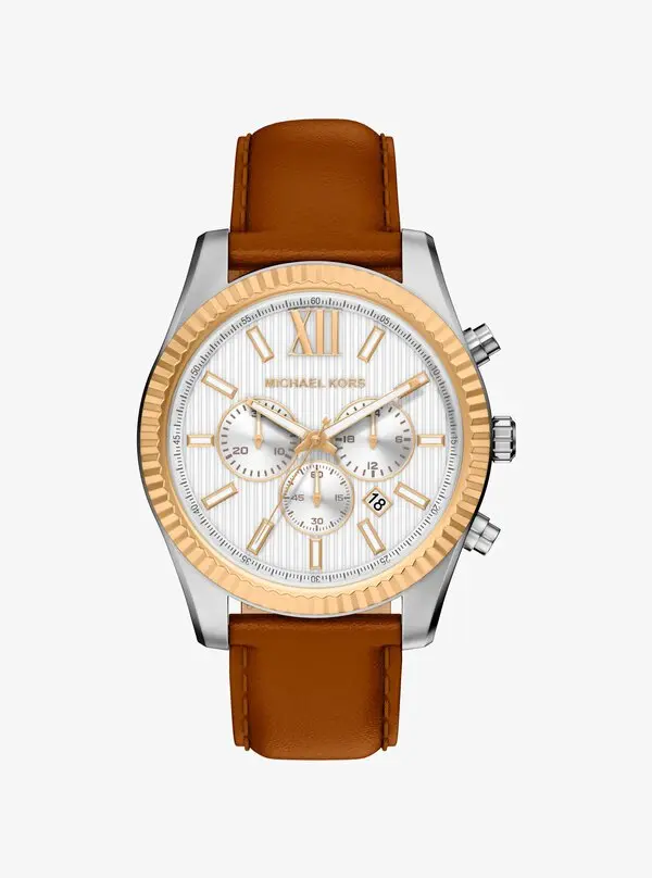 Michael Kors Oversized Lexington Two-tone And Leather Watch In By