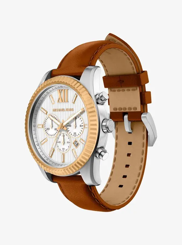 Michael Kors Oversized Lexington Two-tone And Leather Watch In By