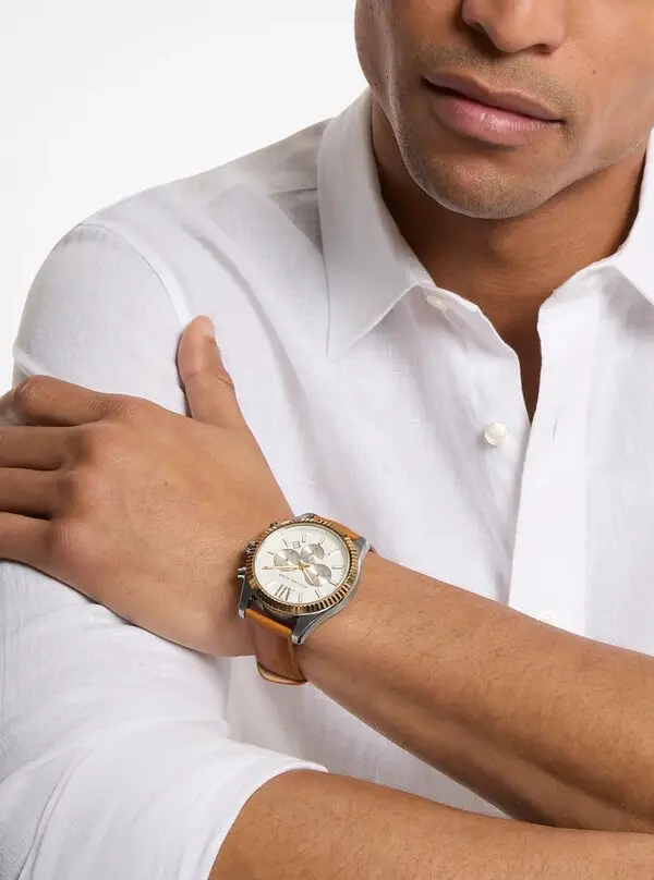 Michael Kors Oversized Lexington Two-tone And Leather Watch In By