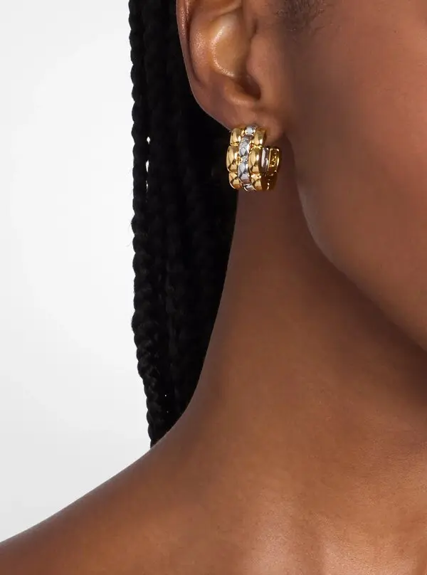 Michael Kors Two-tone 3-link Huggie Earrings In By
