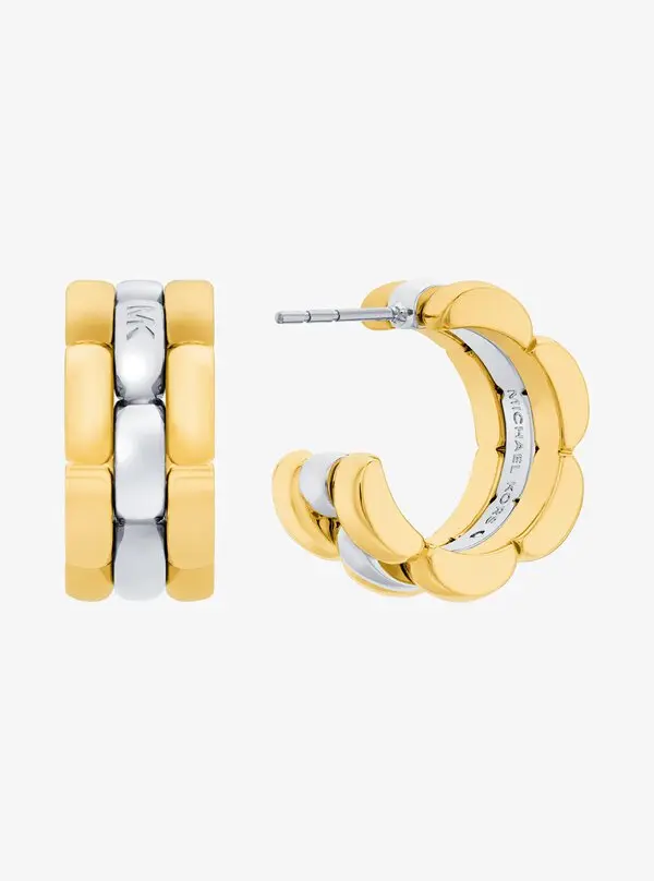 Michael Kors Two-tone 3-link Huggie Earrings In By