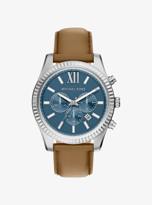Michael Kors Lexington Chronograph Watch With Leather Strap - Natural