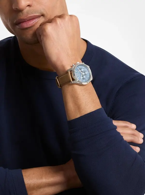 Michael Kors Lexington Chronograph Watch With Leather Strap - Natural