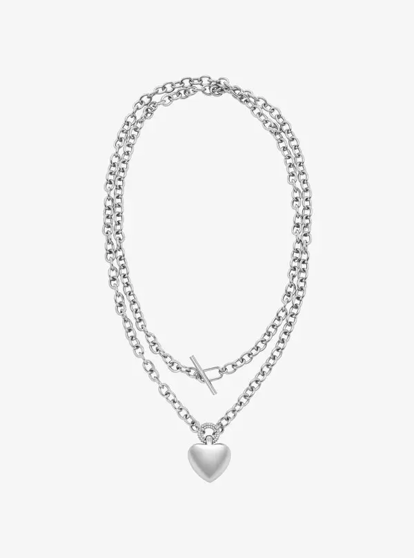 Michael Kors Pavé Embellished Heart Pendant Necklace - Silver
