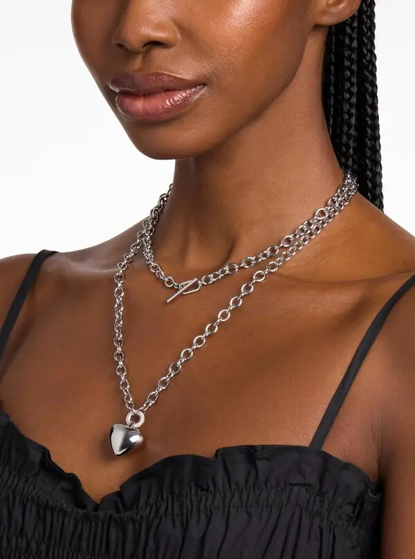 Michael Kors Pavé Embellished Heart Pendant Necklace - Silver