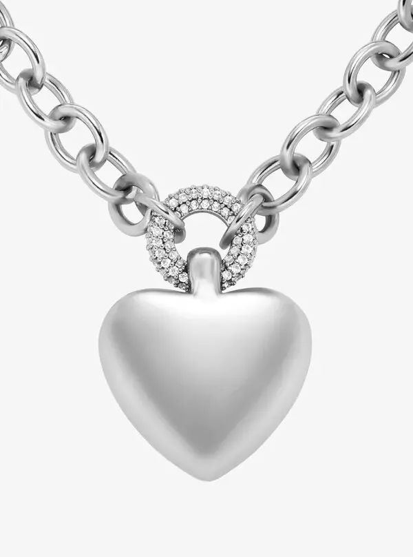 Michael Kors Pavé Embellished Heart Pendant Necklace - Silver