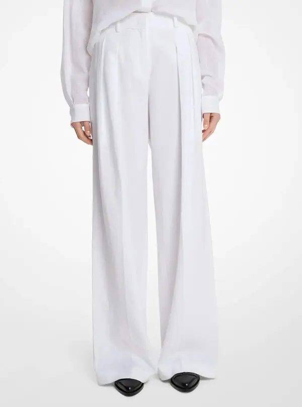 Michael Kors Linen Wide-leg Trousers In Size By - White