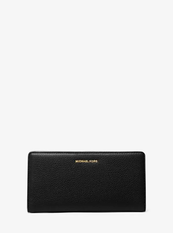 Michael Kors Bryant Large Pebbled Leather Snap-front Wallet In By - Black