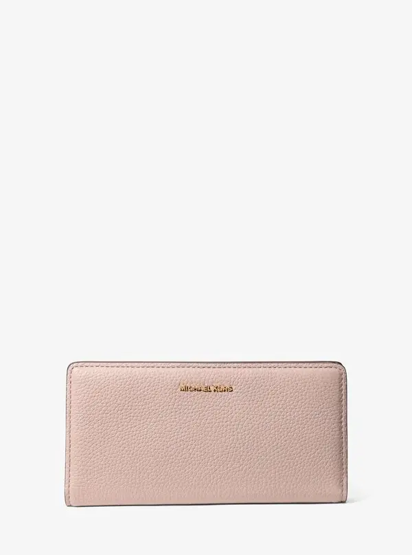 Michael Kors Bryant Large Pebbled Leather Snap-front Wallet In By - Pink
