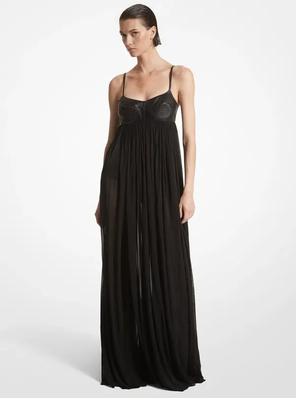 Michael Kors Plongé Leather And Chiffon Jersey Empire Gown In Size By