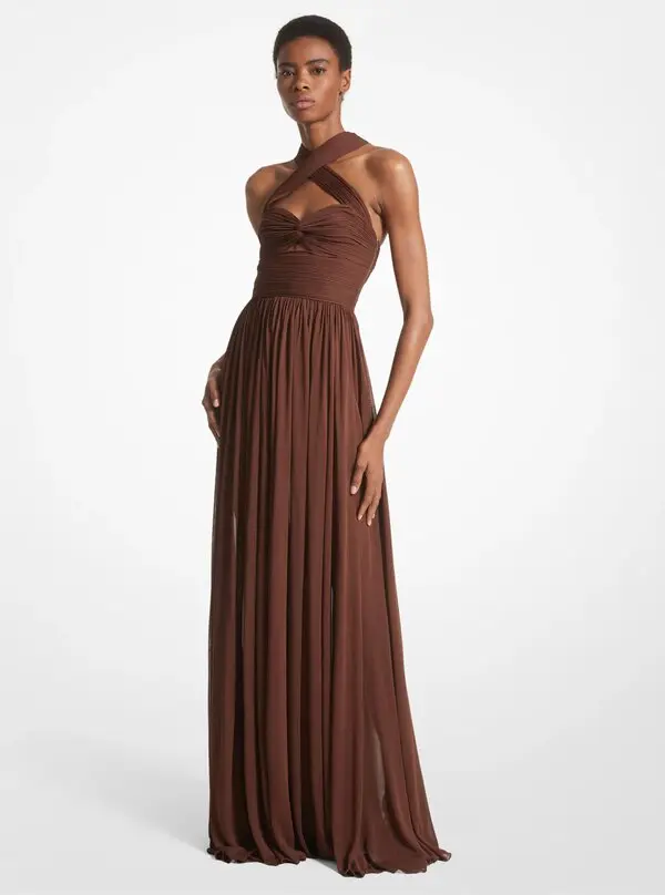 Michael Kors Chiffon Jersey Cross-front Gown In Size By