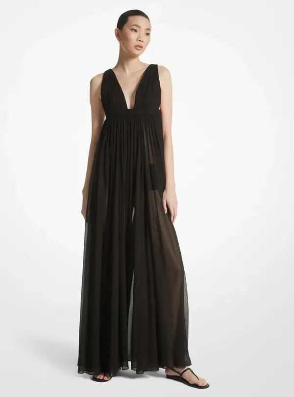 Michael Kors Silk Chiffon Empire Goddess Gown In Size By