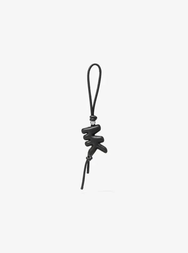Michael Kors Puffy Logo Leather Bag Charm In By - Black