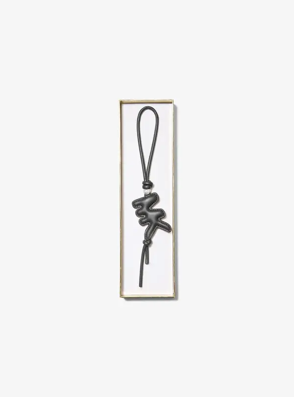 Michael Kors Puffy Logo Leather Bag Charm In By - Black