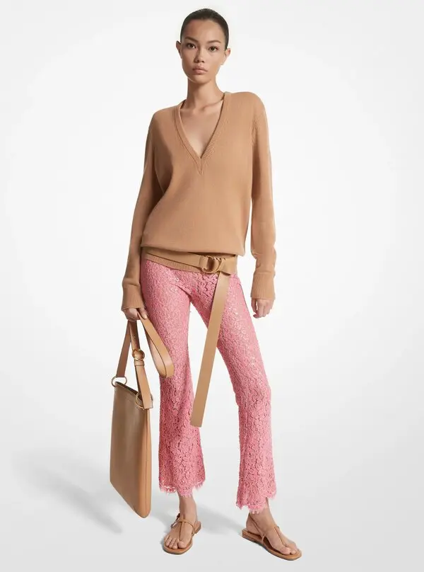 Michael Kors Hand-embroidered Sequin Floral Lace Cropped Flared Pants